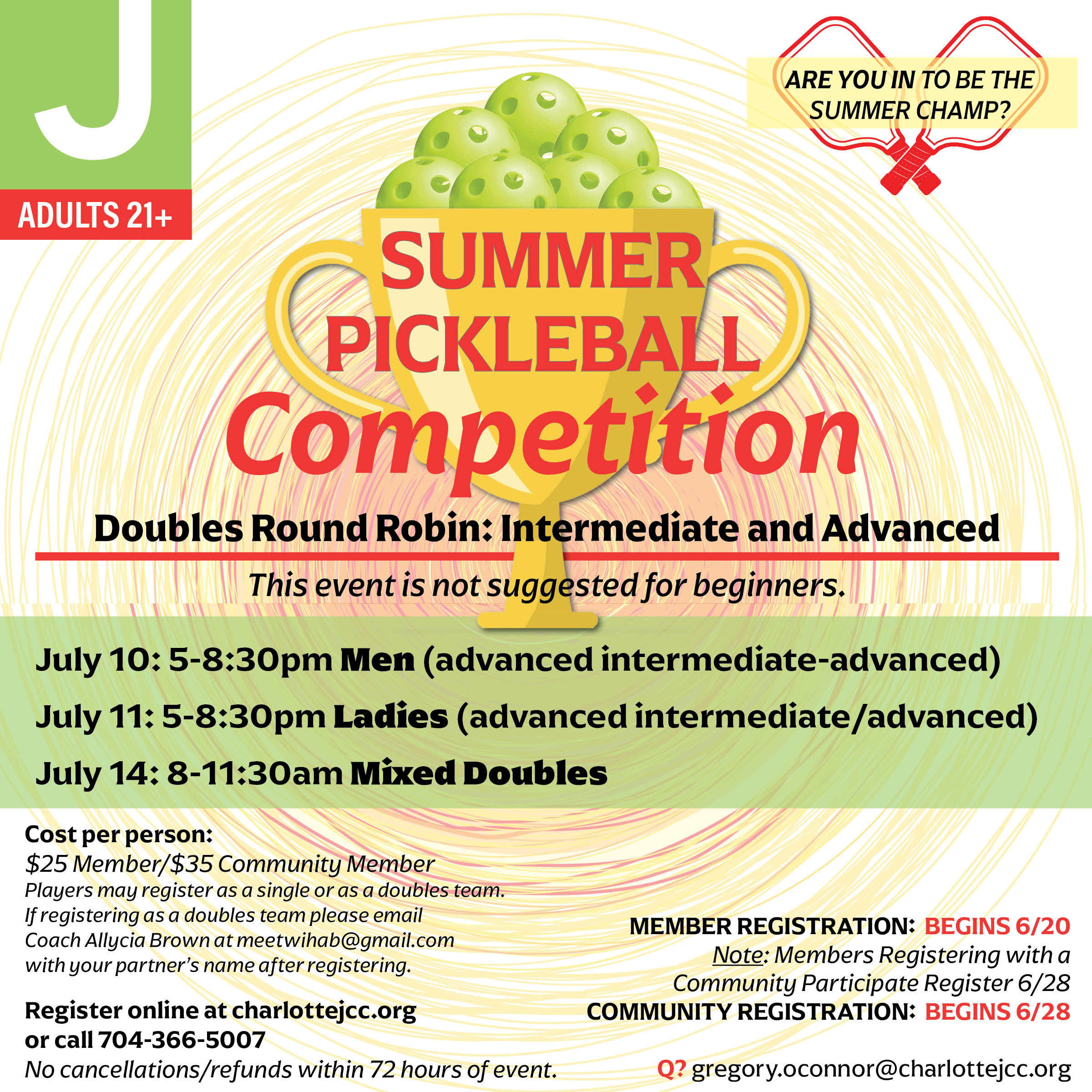 Summer Pickleball Event - Levine Jewish Community Center, Charlotte, NC